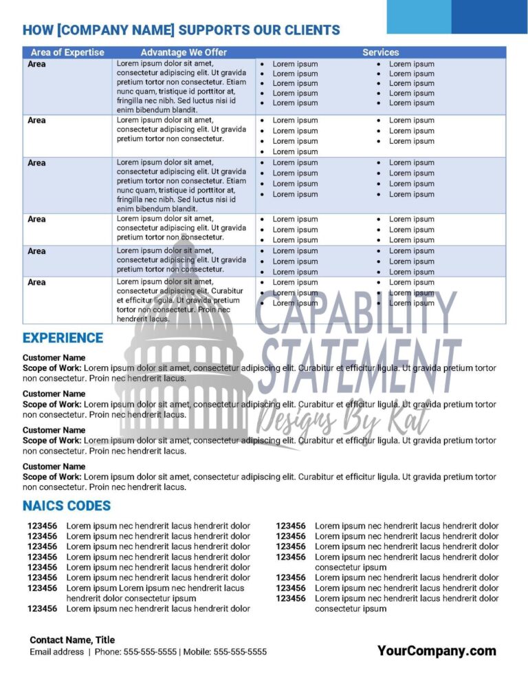 Professional Capability Statement Template with Services Table